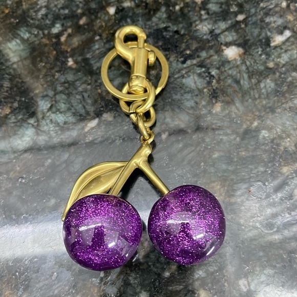 Private Label | Bags | Purple Double Cherries Brass Leaf Keychain Bag Charm Nip | Poshmark